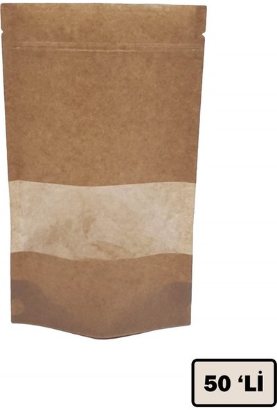 Doypack Kraft Kilitli Poşet 16x27x4 - 50'li