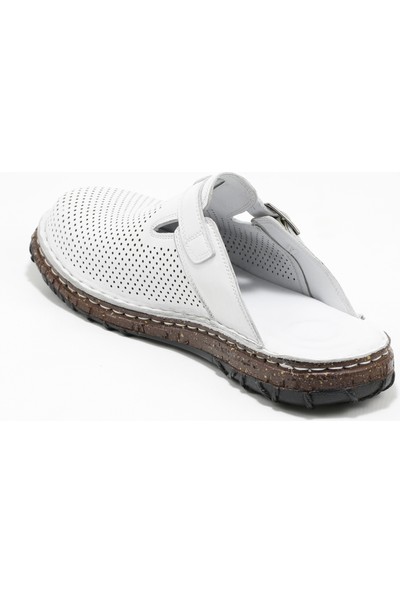 20tasarımterlik Erkek Hakiki Deri Ortopedi Beyaz Renk Medikal Sabo Terlik Hastane Terliği Deri Erkek Terliği Rahat Medikal Sabo Terlik