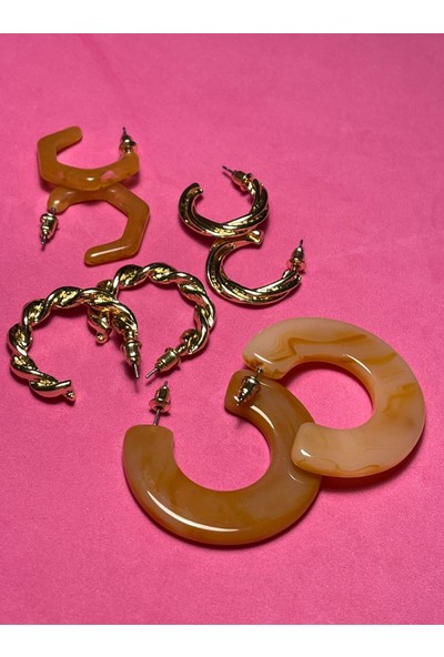 Cute Thing 8 Parça Altın Kaplama Burgu Halka ve Mermer Desen Küpe Set