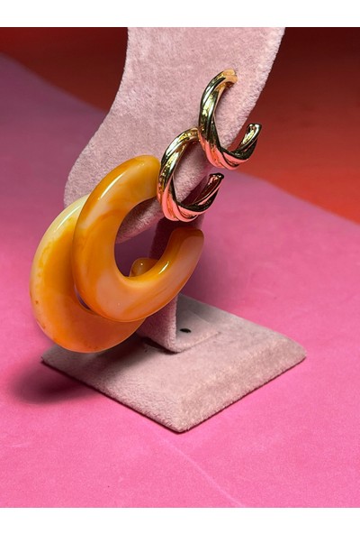 Cute Thing 4 Parça Altın Kaplama Burgu Halka ve Mermer Desenli Küpe Set