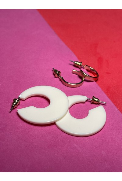 Cute Thing 4 Parça Altın Kaplama Küpe Set, Beyaz Halka ve Küçük Halka Küpe