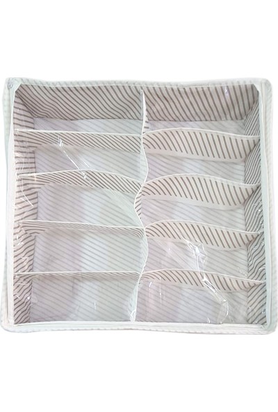 Mia Home Production Ayakkabı Organizeri - Düzenleyici - 10 Bölmeli Ayakkabı Saklama Çantası (Bej -Çizgili)