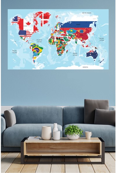 Evbuya Bayraklı Renkli Dünya Haritası Yapışkansız Tutunan Akıllı Kağıt Evbuya Bayraklı Renkli Dünya Haritası Yapışkansız Tutunan Akıllı Kağıt