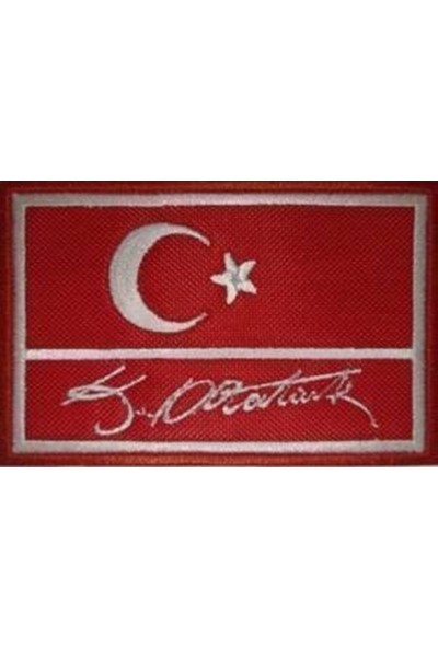 Sim Nakış Türk Bayrak Nakış Işleme Arma Patch Peç Kemal Atatürk Imzalı 5×8 cm Sim Nakış Türk Bayrak Nakış Işleme Arma Patch Peç Kemal Atatürk Imzalı 5×8 cm
