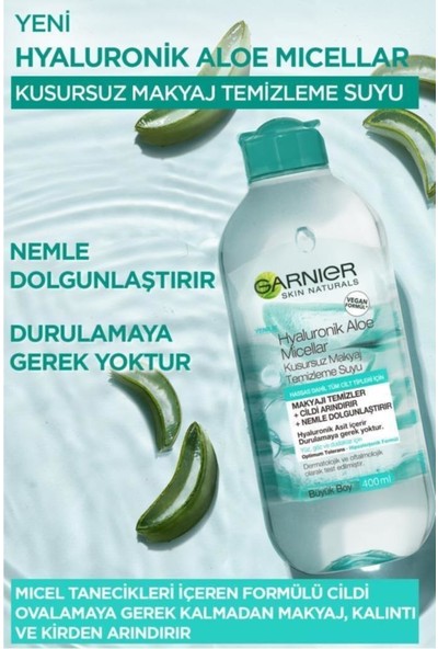 Garnier Micellar Hyaluronik Aloe Kusursuz Makyaj Temizleme Suyu 400 ml Garnier Micellar Hyaluronik Aloe Kusursuz Makyaj Temizleme Suyu 400 ml