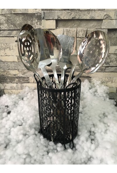 Yavuz Metal Mat Siyah Motifli Metal Kaşıklık/ Kepçelik