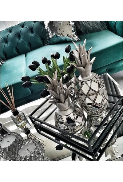 Yücecengiz Metal Tepsi Füme Aynalı Dekoratif Siyah