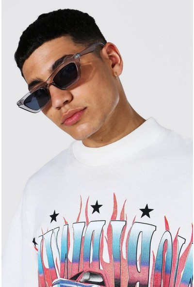 Hane14 See Me Kemik Çerçeveli Cat Eye Erkek Güneş Gözlüğü Gri Şeffaf