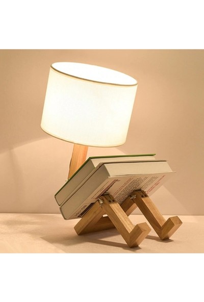 Leola Ahşap Robot Adam Modern Masa Lambası Kitaplık ve Gece Lambası