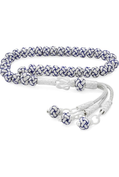 Hepnaturel El Işçiliği Küre Kesim Bilek Boy Mavi-Beyaz 1000 Ayar Gümüş Kazaz Tesbih