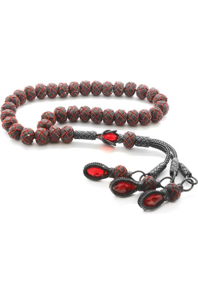 Hepnaturel El Işçiliği Küre Kesim Büyük Boy Kırmızı-Gri 1000 Ayar Gümüş Kazaz Tesbih