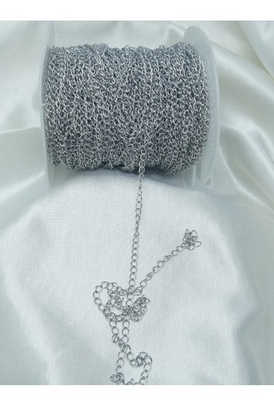 Livza Bijuteri 5 Metre Gümüş Renk Rodyum Zincir Takı Malzemesi