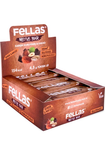 Fellas Meyve Bar - Karışık Kuruyemiş ve Kakao 40 gr x 12 Adet Fellas Meyve Bar - Karışık Kuruyemiş ve Kakao 40 gr x 12 Adet