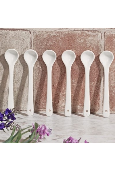 Kosova Porselen Büyük Beyaz 6'lı Çay Kaşığı Set 13 cm