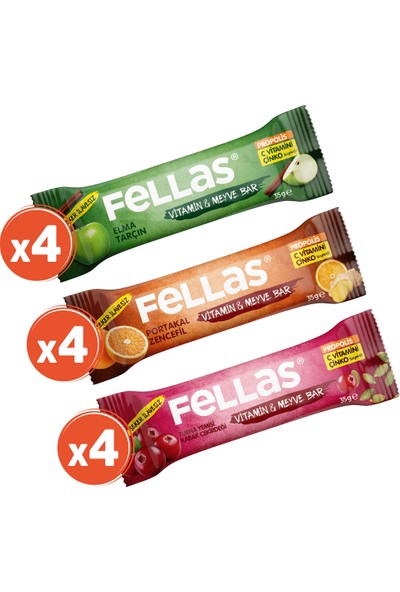 Fellas Vitamin & Meyve Bar Karma Kutu 35 gr 12 Adet (3 Çeşit) Fellas Vitamin & Meyve Bar Karma Kutu 35 gr 12 Adet (3 Çeşit)