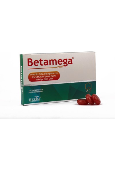 Betamega Kara Mürver & Beta Glukan & Propolis Özlü Boğaz Pastili - 12 Adet Betamega Kara Mürver & Beta Glukan & Propolis Özlü Boğaz Pastili - 12 Adet