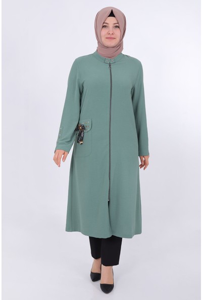 Kombinal Mint Ayrobin Kumaş Tesettür Büyük Beden Kap -136