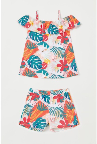 DeFacto Kız Çocuk Desenli Askılı Bluz Ve Şort Takımı T2270A621SM
