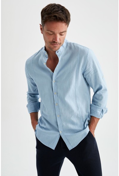 DeFacto Modern Fit Hakim Yaka Uzun Kollu Keten Gömlek N6491AZ21SM