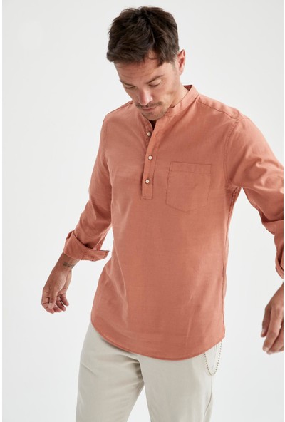 Defacto Slim Fit Hakim Yaka Uzun Kollu Keten Gömlek U8570AZ21SM