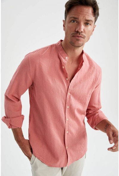 Defacto Modern Fit Hakim Yaka Uzun Kollu Keten Gömlek N6491AZ21SM