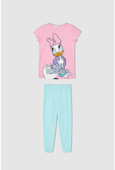Defacto Kız Çocuk Daisy Duck Lisanslı Kısa Kollu Pijama Takımı T9732A621SM