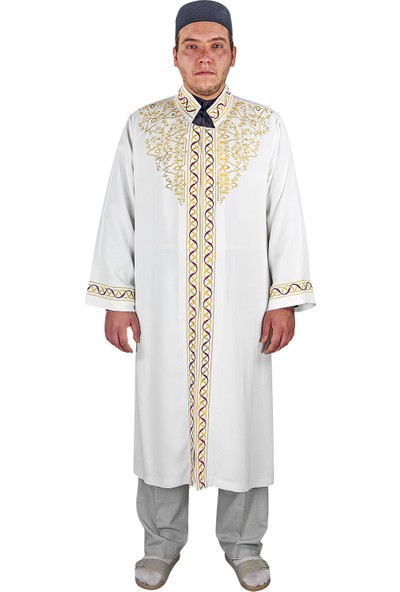 Erkek Namaz Kıyafeti Imam Cübbesi Bordo Işlemeli Krem Erkek Namaz Kıyafeti Imam Cübbesi Bordo Işlemeli Krem