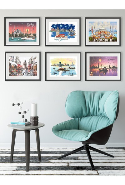 Mia Pera 6'lı Set Poster Istanbul Çizim 17,5 x 25 cm