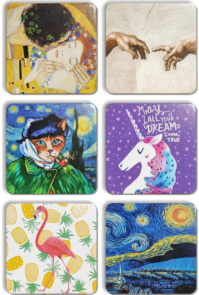 Mia Pera 6'lı Takım Kare Gustav Klimt Öpücük Michelangelo Ilk Dokunuş Van Gogh Bardak Altlıkları(10 X10 Cm) Mia Pera 6'lı Takım Kare Gustav Klimt Öpücük Michelangelo Ilk Dokunuş Van Gogh Bardak Altlıkları(10 X10 Cm)