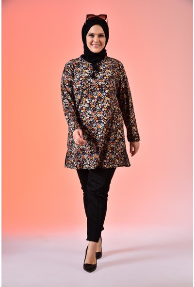 FERACE Büyük Beden Ipli ve Çiçekli Kadın Tesettür Tunik FERACE Büyük Beden Ipli ve Çiçekli Kadın Tesettür Tunik