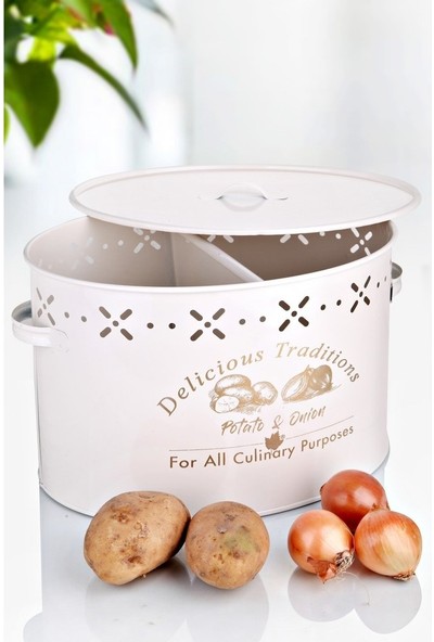 Hamidiye Ambalaj 2 Bölmeli Metal Patates Soğan Kovası Krem 18 Lt
