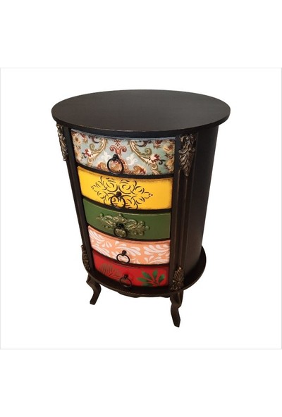 Döküntücü 5 Çekmeceli Oval Komodin (Siyah) Döküntücü 5 Çekmeceli Oval Komodin (Siyah)