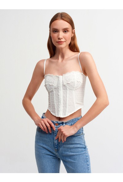 Dilvin 5852 Dantel Detaylı Korse Top-Beyaz