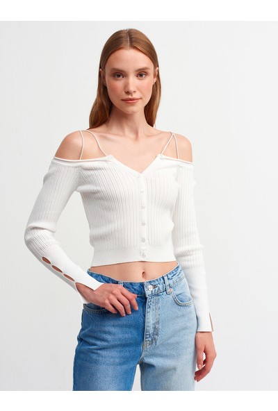 Dilvin 1066 Omzu Açık Lastik Askılı Hırka-Ekru