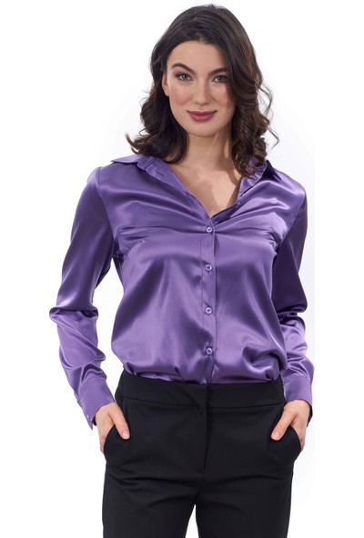 4 Mevsim Giyilebilir Trend Parlak Düz Desensiz Uzun Kollu Kadın/kız Ipek Gömlek 4 Mevsim Giyilebilir Trend Parlak Düz Desensiz Uzun Kollu Kadın/kız Ipek Gömlek