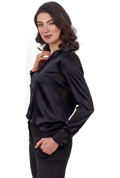 4 Mevsim Giyilebilir Trend Parlak Düz Desensiz Uzun Kollu Kadın/kız Ipek Gömlek 4 Mevsim Giyilebilir Trend Parlak Düz Desensiz Uzun Kollu Kadın/kız Ipek Gömlek