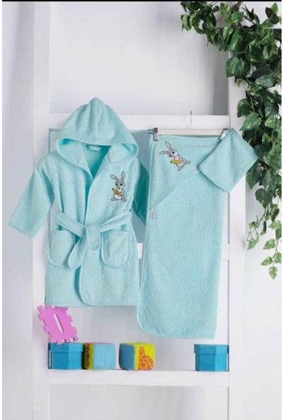 Mixi Baby Turkuaz Bebek Bornoz Seti Mixi Baby Turkuaz Bebek Bornoz Seti