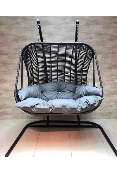 Ock Garden's Gri Renk Hamak Balina Model Çift Kişilik El Örmesi Salıncak