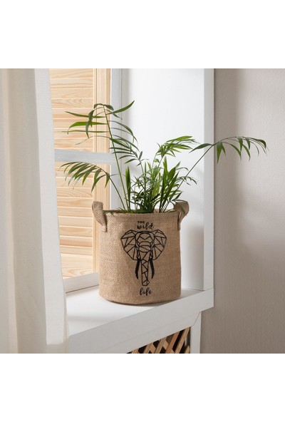 Ocean Home Silindir Fil Baskılı Jüt Sepet //20X20 Ocean Home Silindir Fil Baskılı Jüt Sepet //20X20