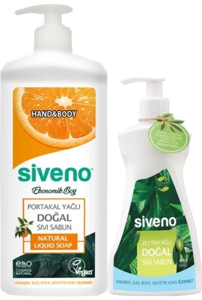 Siveno Doğal Portakal Yağlı Sıvı Sabun 1 L + Zeytinyağlı Sıvı Sabun 300 ml Siveno Doğal Portakal Yağlı Sıvı Sabun 1 L + Zeytinyağlı Sıvı Sabun 300 ml