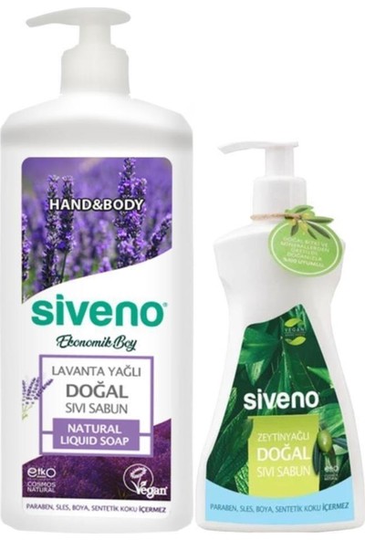 Siveno Doğal Lavanta Yağlı Sıvı Sabun 1 L + Zeytinyağlı Sıvı Sabun 300 ml Siveno Doğal Lavanta Yağlı Sıvı Sabun 1 L + Zeytinyağlı Sıvı Sabun 300 ml