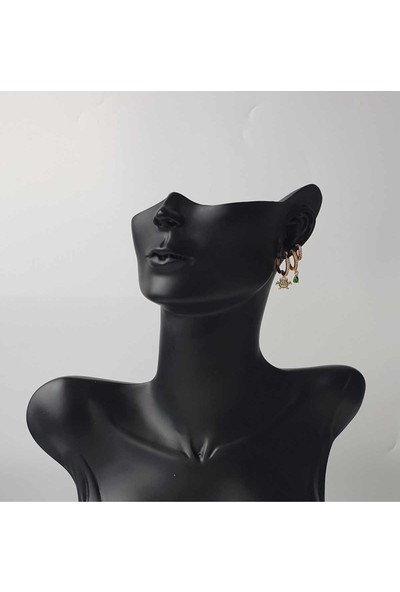 Eva Takı Örümcek Yeşil Spider Altın Kaplama Gold Çelik 3' Lü Küpe Seti