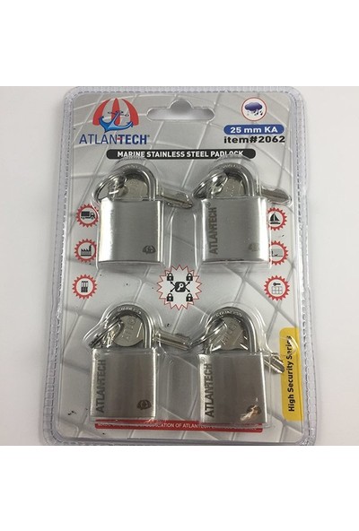 Kartal Marin Atlantech Paslanmaz Anahtarlı Marin Asma Kilit 4 Lü Set 25 mm Kartal Marin Atlantech Paslanmaz Anahtarlı Marin Asma Kilit 4 Lü Set 25 mm