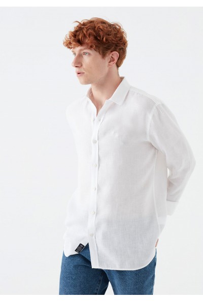Mavi Erkek Beyaz %100 Keten Gömlek 021190-620