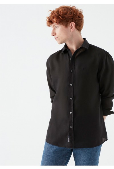 Mavi Erkek Siyah %100 Keten Gömlek 021190-900