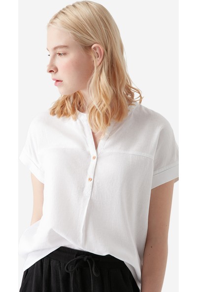 Mavi Kadın Keten Karışımlı Beyaz Bluz 122230-620