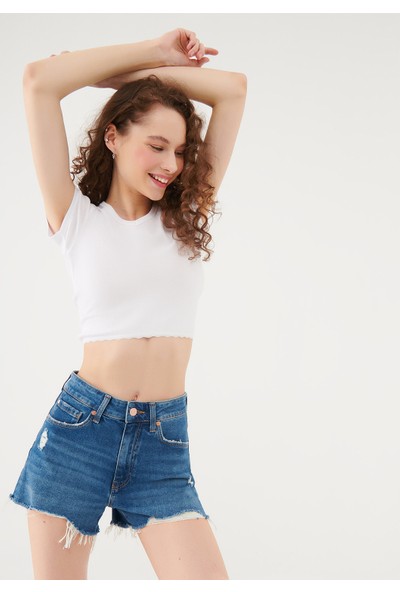 Mavi Kadın Beyaz Crop Tişört 1600816-620