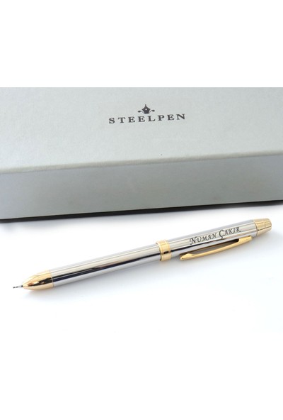 Pigado Isme Özel 3 Fonksiyonlu Steel Pen Metal Kalem