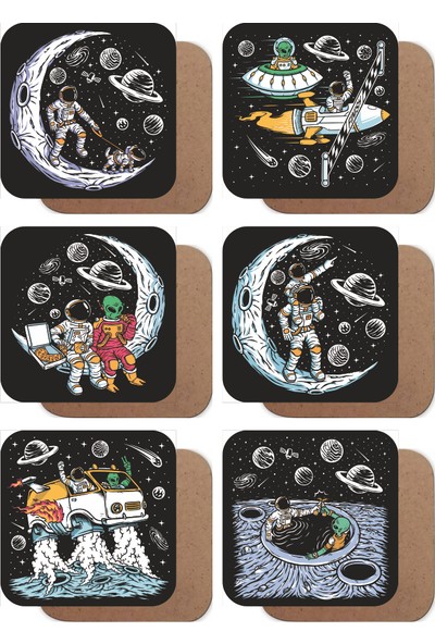 Hayat Poster Uzayda Hayat Var, Eğlenceli Astronot 6lı Ahşap Bardak Altlığı Seti Hayat Poster Uzayda Hayat Var, Eğlenceli Astronot 6lı Ahşap Bardak Altlığı Seti