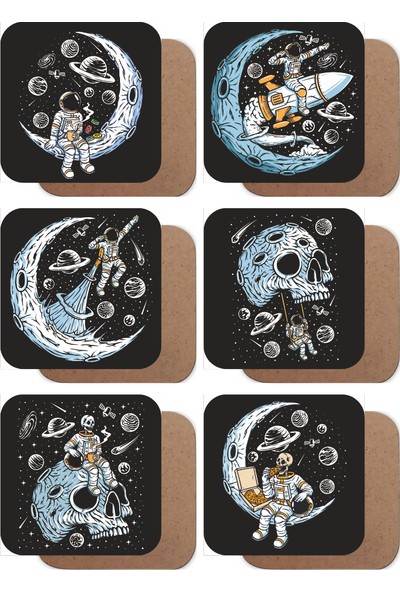Hayat Poster Uzayda Hayat Var, Astronotun Kabusu 6lı Ahşap Bardak Altlığı Seti Hayat Poster Uzayda Hayat Var, Astronotun Kabusu 6lı Ahşap Bardak Altlığı Seti